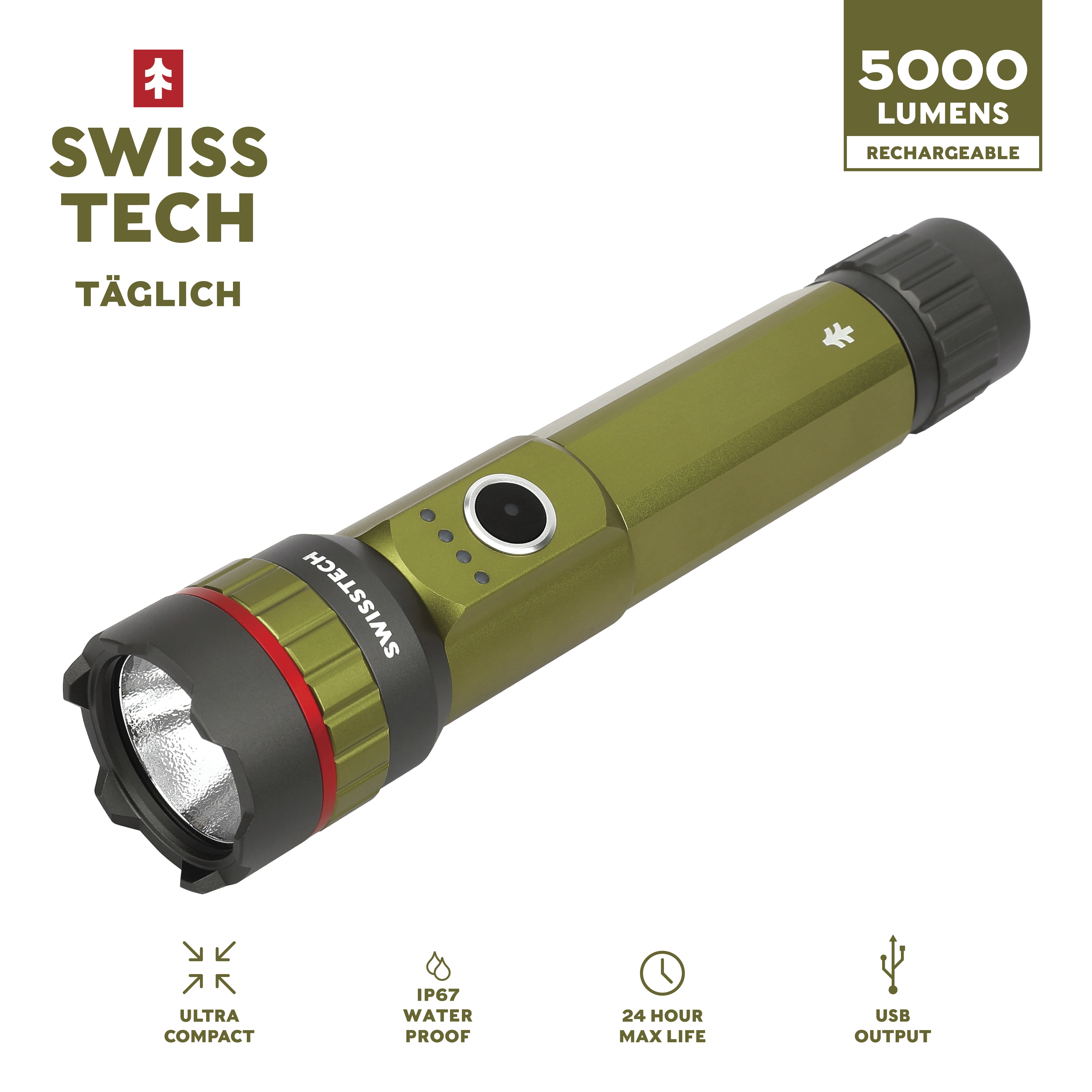 Free Shipping! Swiss Tech Täglich Rechargeable LED Flashlight 5000 ...