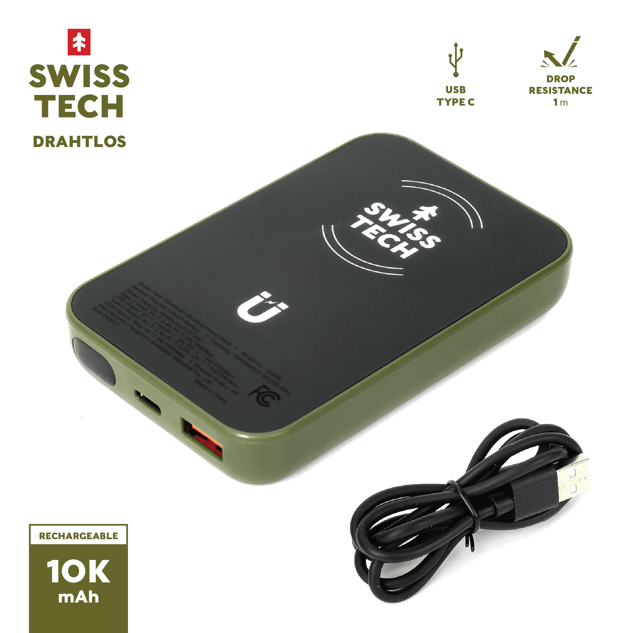 Swiss Tech Portable Power Bank, 10000mAh, Wireless Charging, Magnetic ...