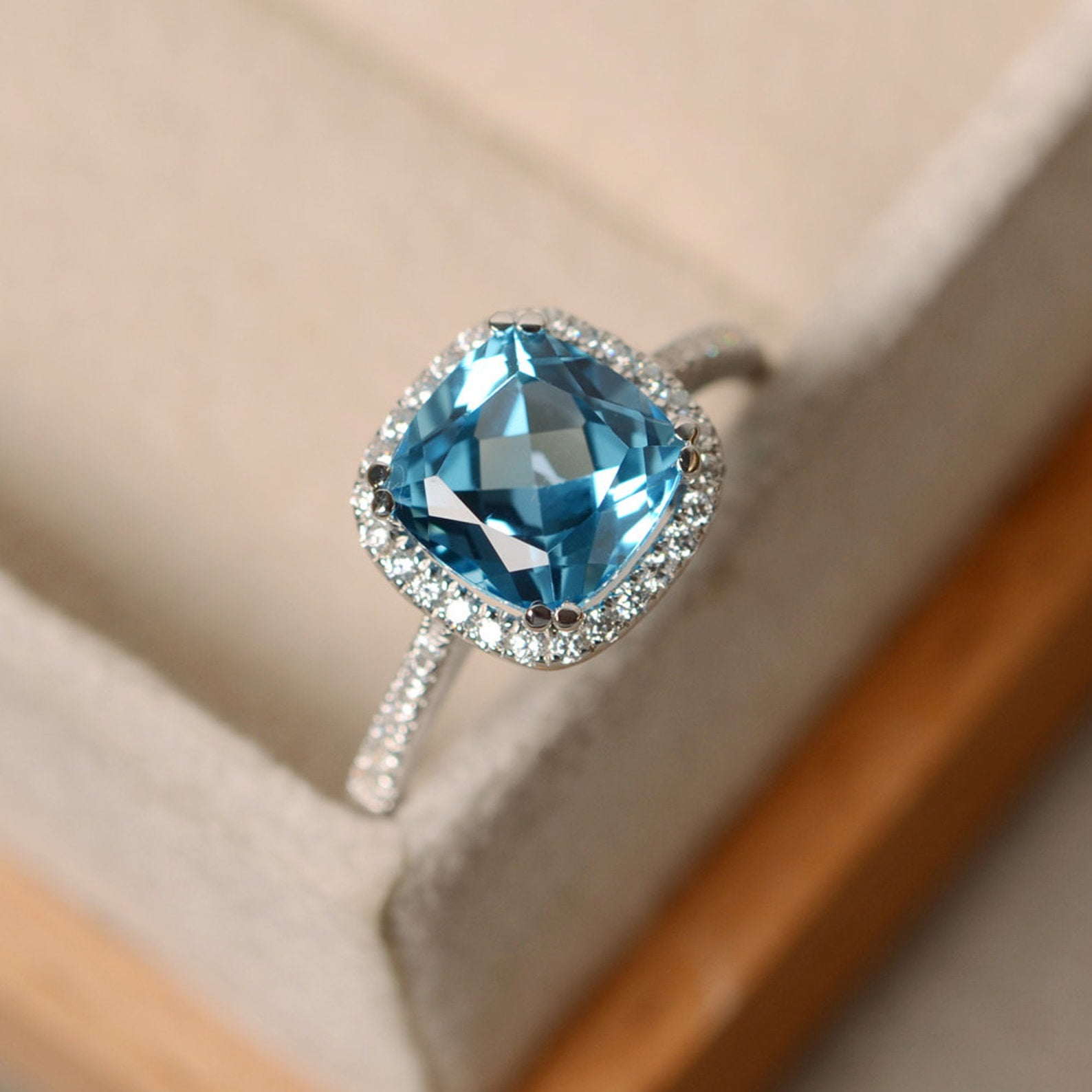 Swiss blue topaz ring, cushion cut, sterling silver, gemstone - Walmart.com