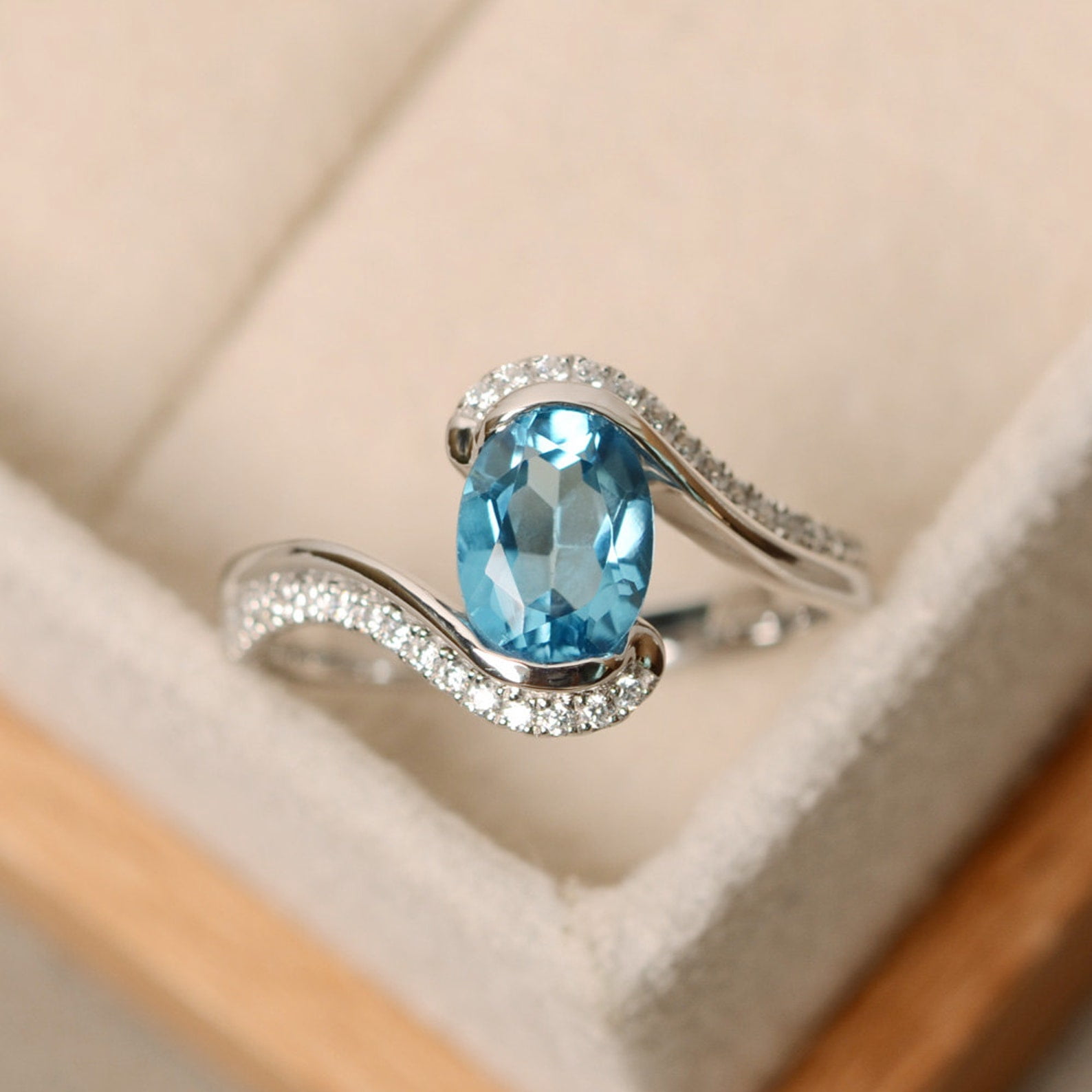 Swiss blue topaz ring, oval gemstone ring, blue gemstone ring, blue ...