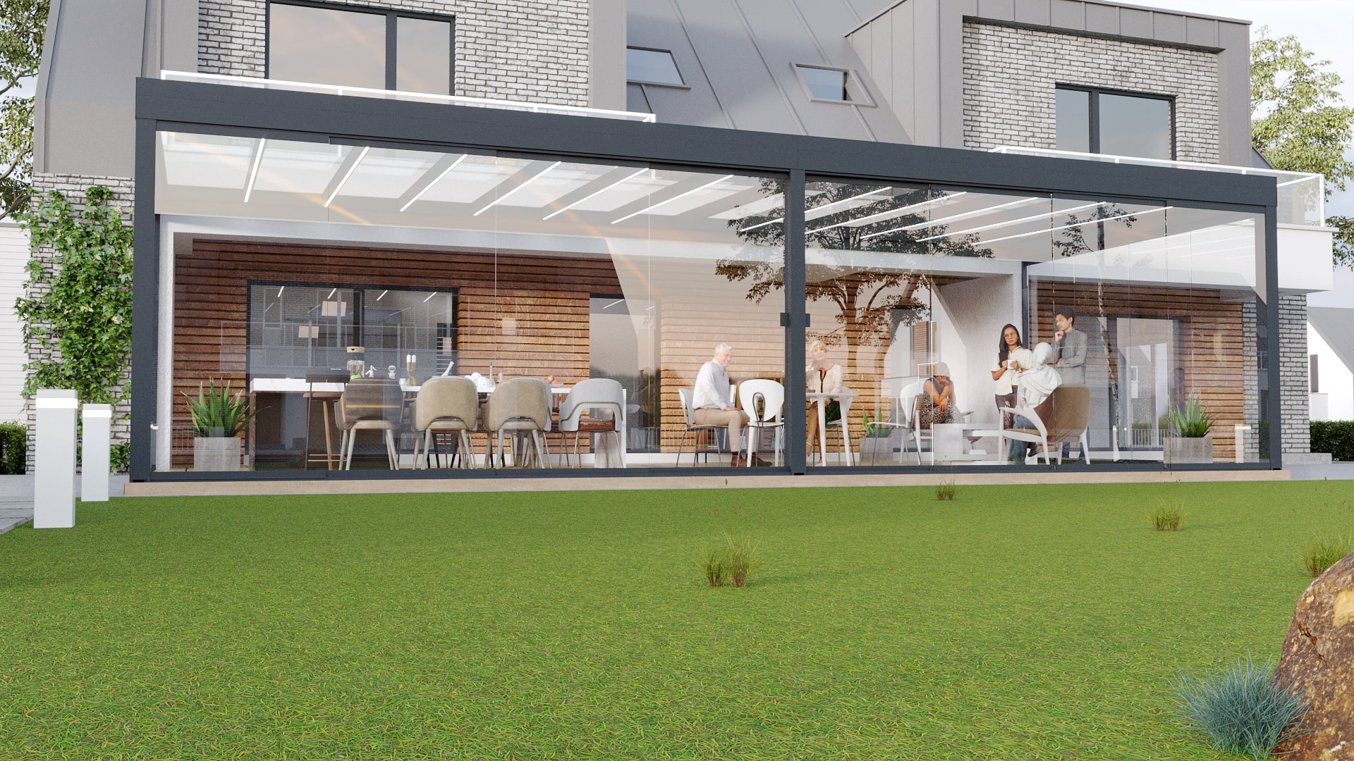 Swiss-made Cubo Easy Glass Roof Patio Cover 13' x 20' and 3-Side ...