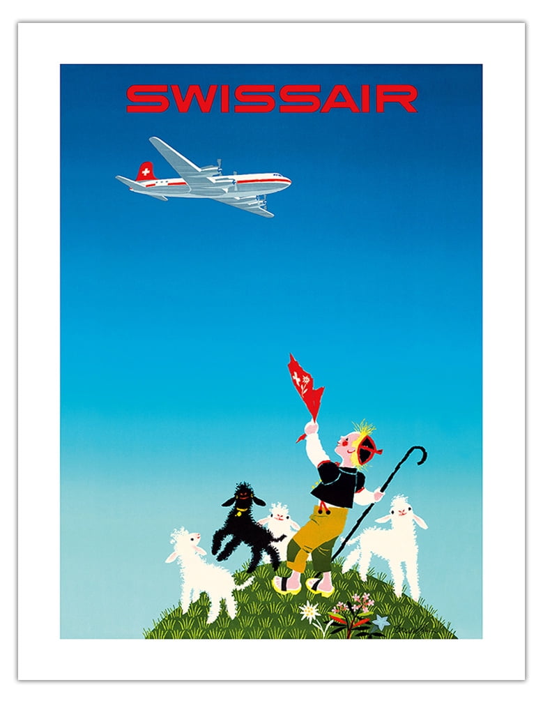 Swissair - Switzerland - Shepherd with Lambs - Vintage Airline Travel ...