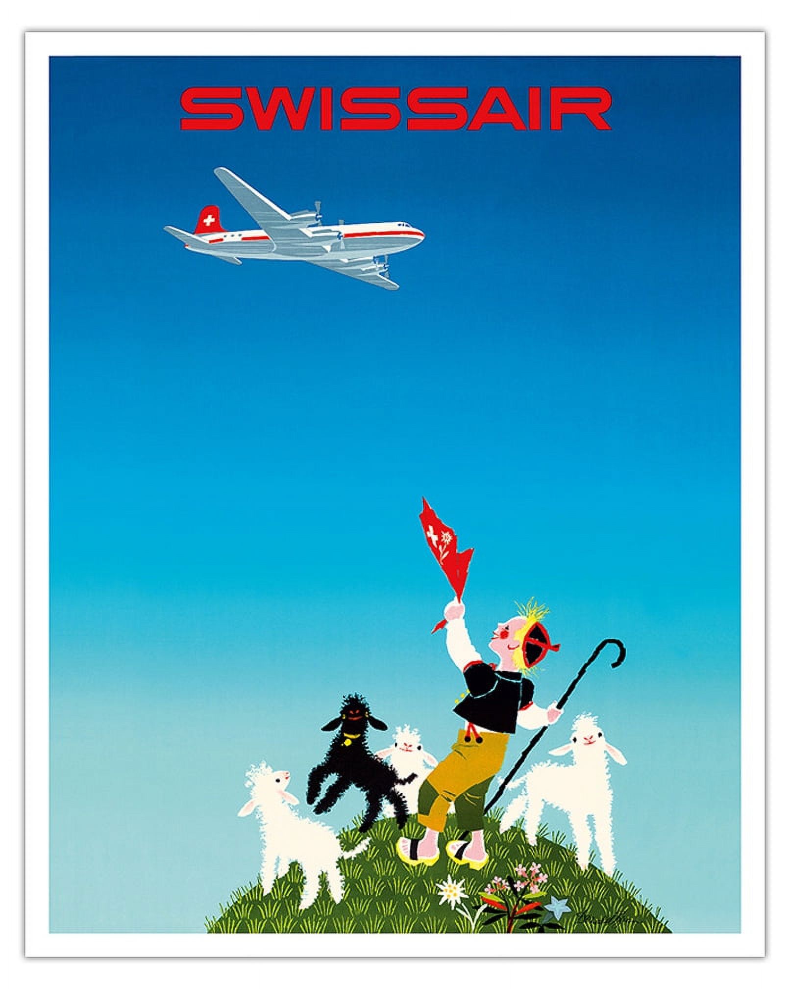 Swissair - Switzerland - Shepherd with Lambs - Vintage Airline Travel ...