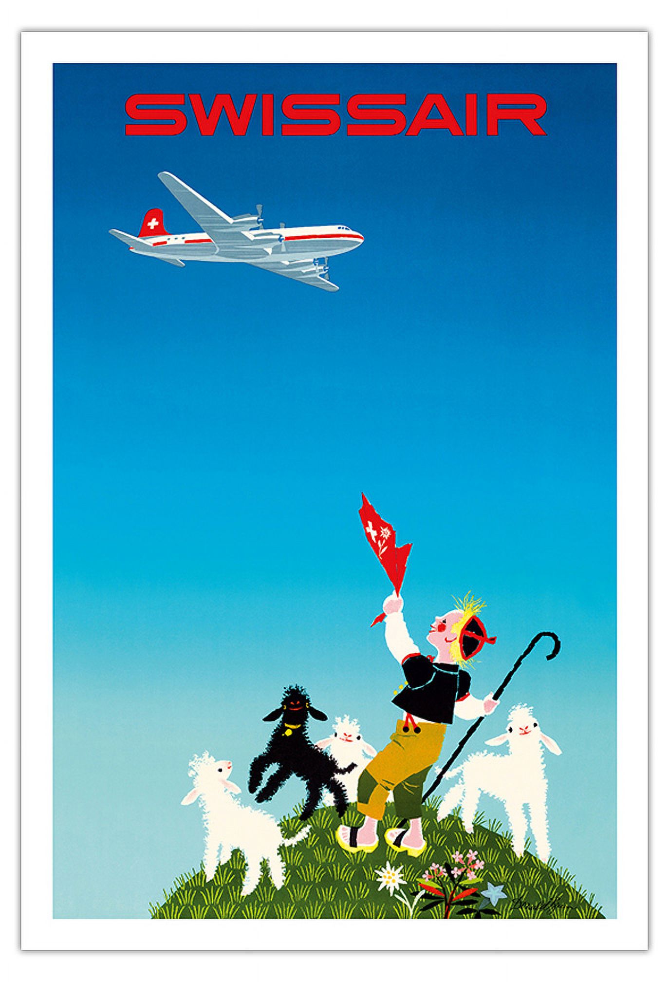 Swissair - Switzerland - Shepherd with Lambs - Vintage Airline Travel ...