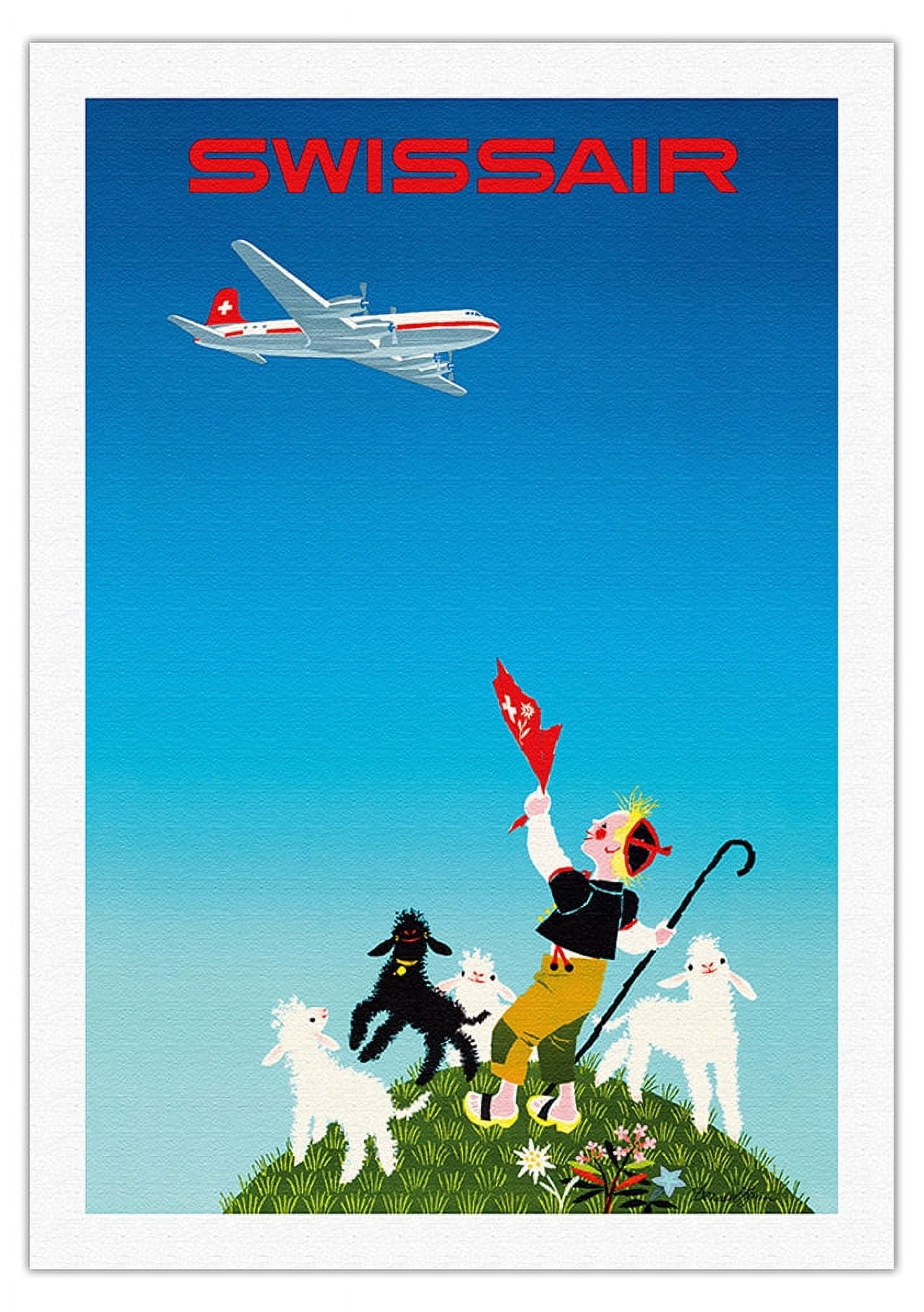 Swissair - Switzerland - Shepherd with Lambs - Vintage Airline Travel ...