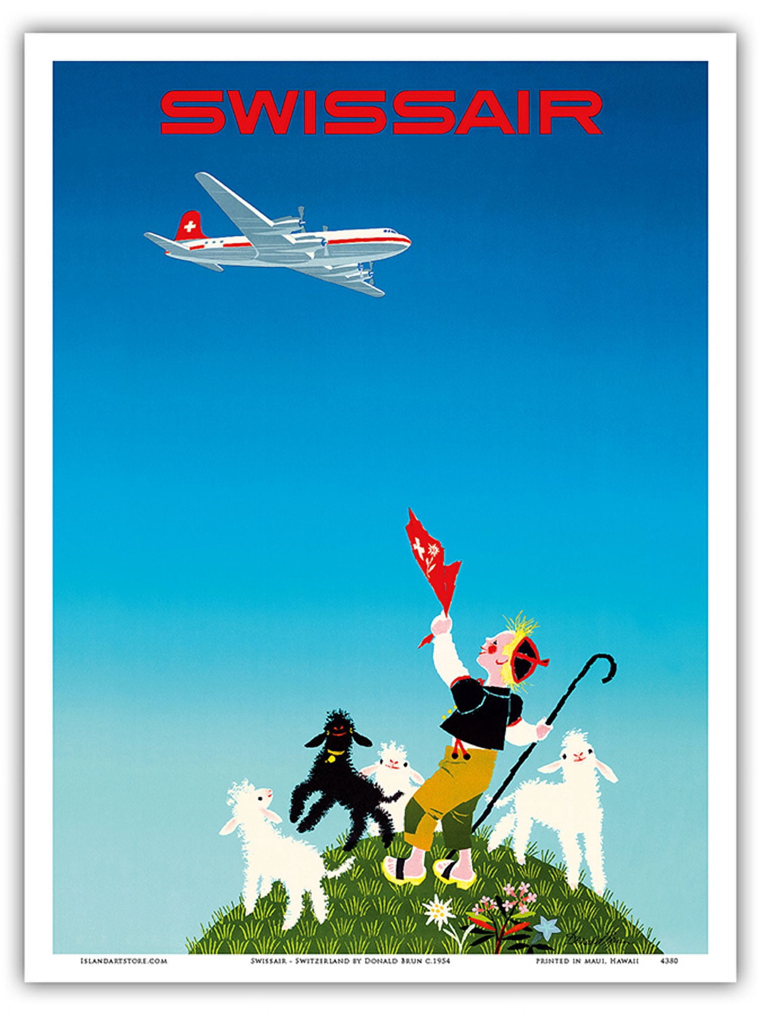 Swissair - Switzerland - Shepherd with Lambs - Vintage Airline Travel ...