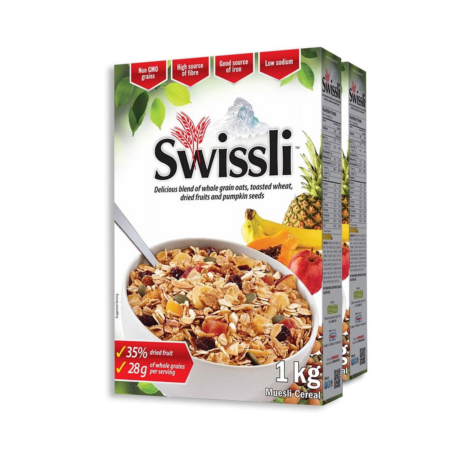 Swissli Muesli 1kg - 35% Fruit & Nut - Pack of 2 - Non GMO grains ...