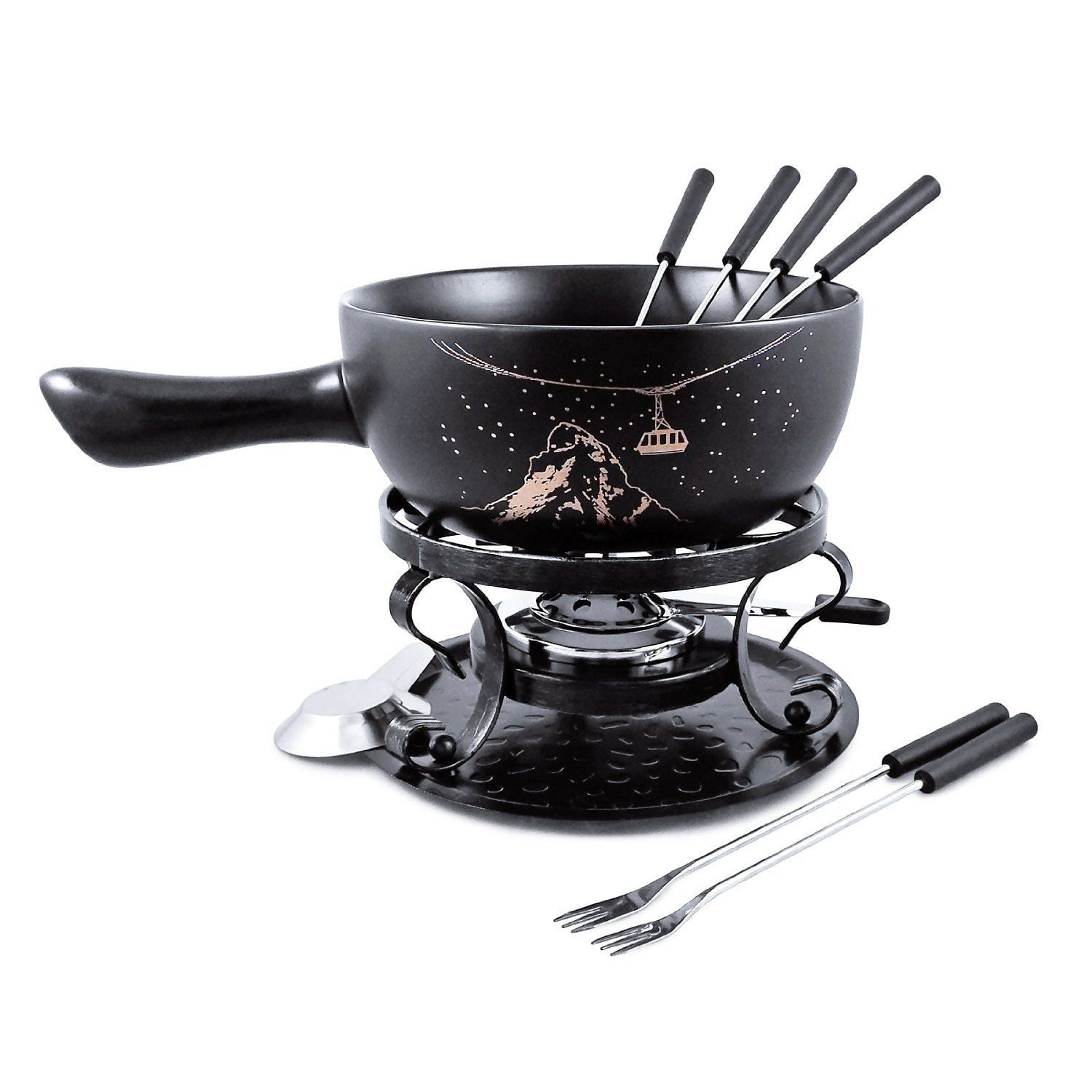 Swissmar Gruyere 9 Piece Ceramic Cheese Fondue Set, Fireproof ...