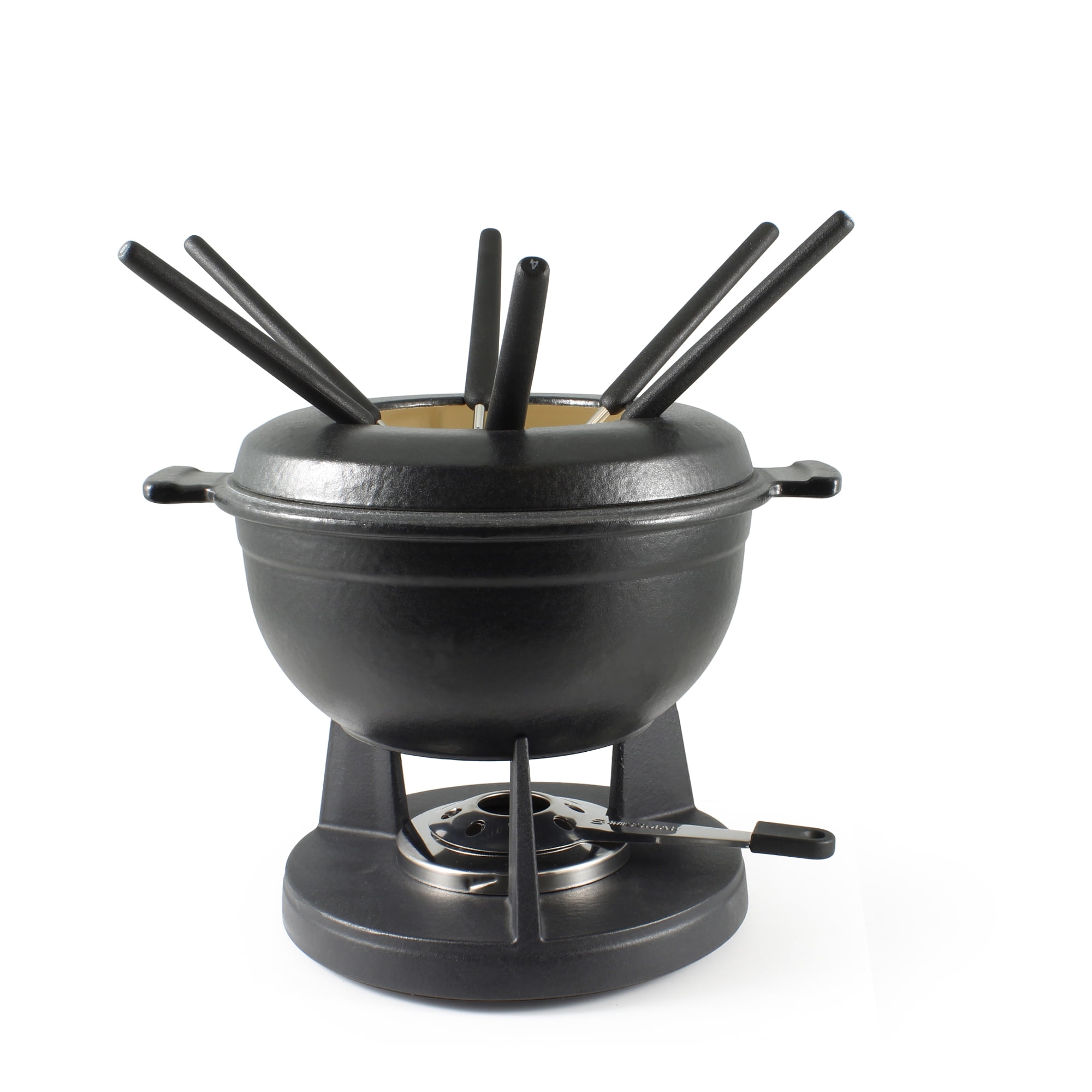 Swissmar Lucerne Matte Black 10 Piece Cast Iron Fondue Set, Meat Cheese ...