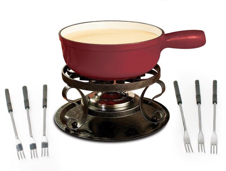 Swissmar Lugano Cheese Melting 9-Piece Fondue Set - Red - Walmart.com
