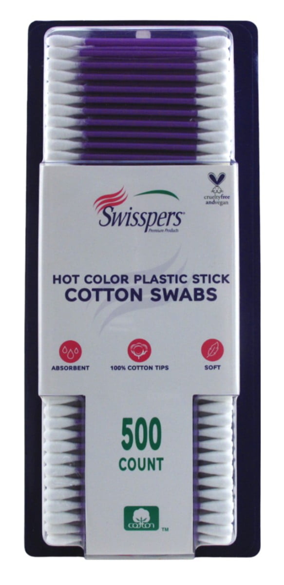 Swisspers Cotton Swabs 500 Count Hot Color Plastic Stick (Pack of 3 ...