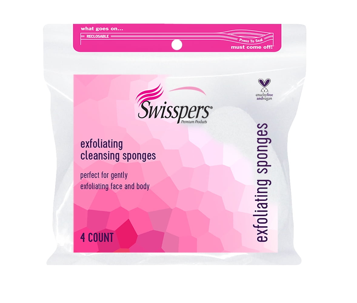 Swisspers Exfoliating Polyester Sponges, 4 Count, for Face & Body ...