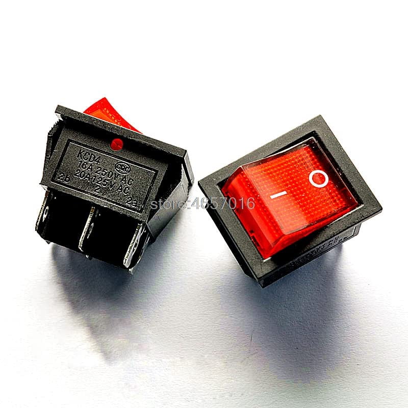 Switch 10Pcs/Lot Red Light 4 Pin On/Off Boat Button Switch 250V 15A AC AMP 125V/20A P0.5 25x31mm ...