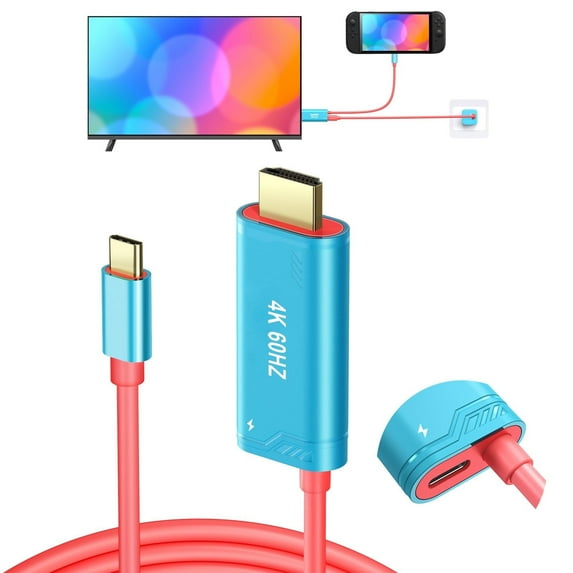 Switch HDMI Cable Dock Base Station, 4K/60 Hz 48 Gbps USB C 3.2 to HDMI 2.0, 6.6 ft Portable ...