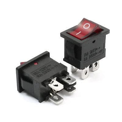 Switch 2 Pcs 4 Terminals Red Lamp DPST ON/Off Rocer Switches AC 6A/250V ...