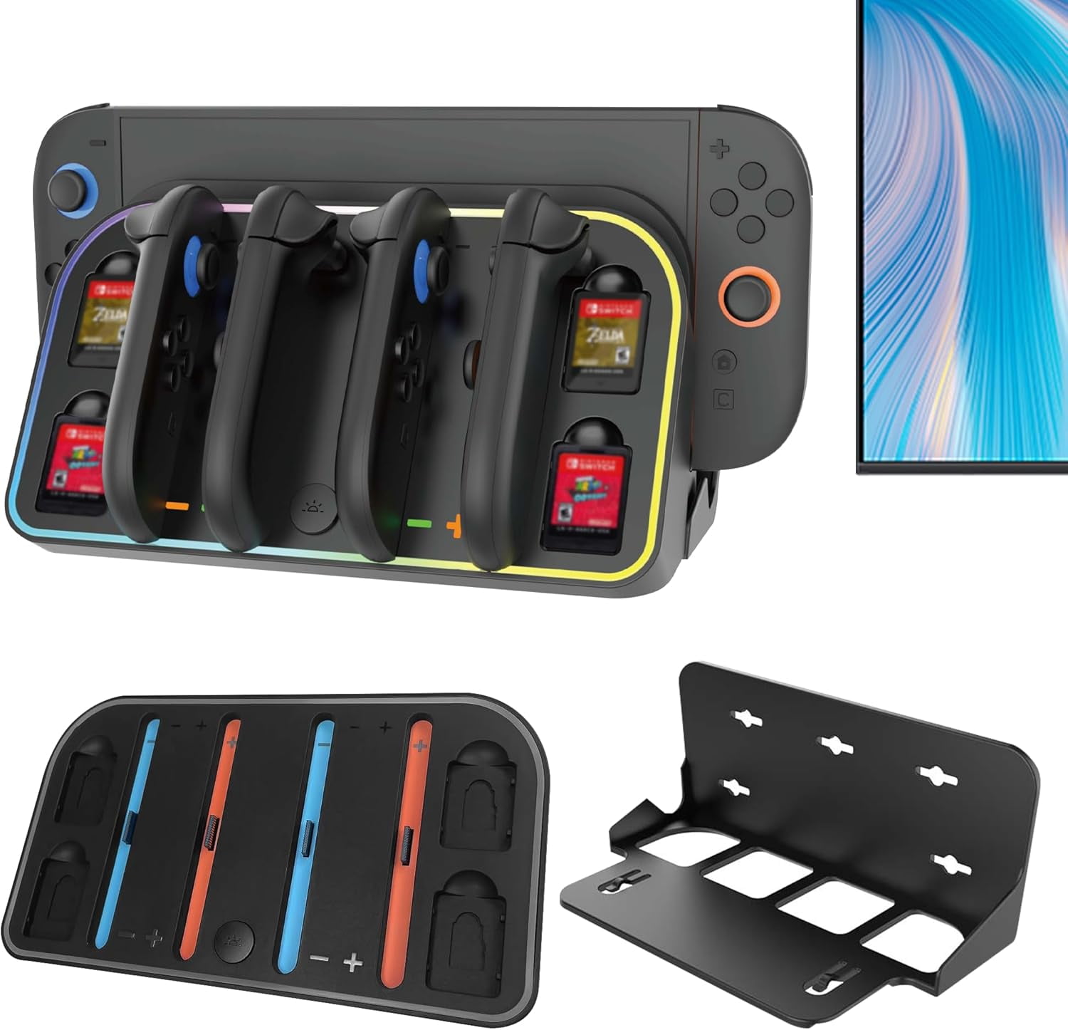 Switch 2 Wall Mount with Charging Dock, RGB Wall Mount Kit Shelf ...