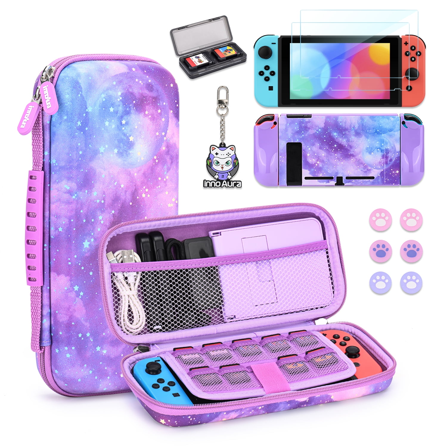 Waterproof NS Switch Case, 14 in 1 Bundle: Carrying, Protective, Game ...