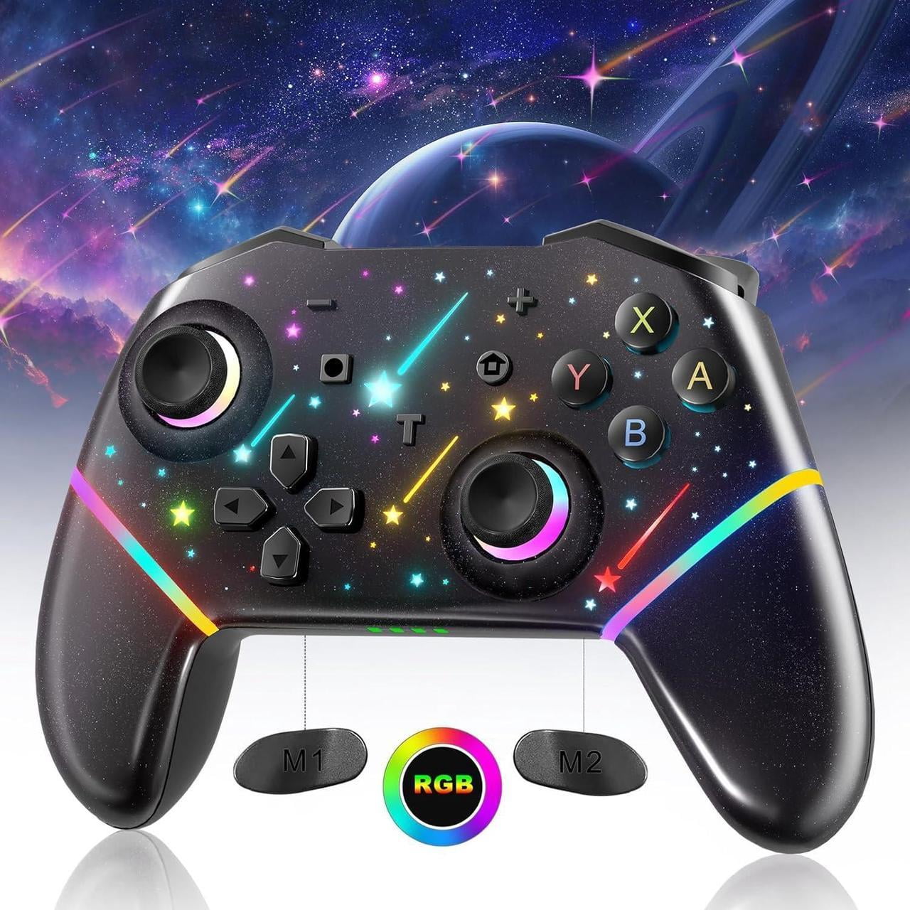 Switch Controller,Wireless Pro Controller with 1000mAh Battery/9 Colors RGB Light/Programmable ...