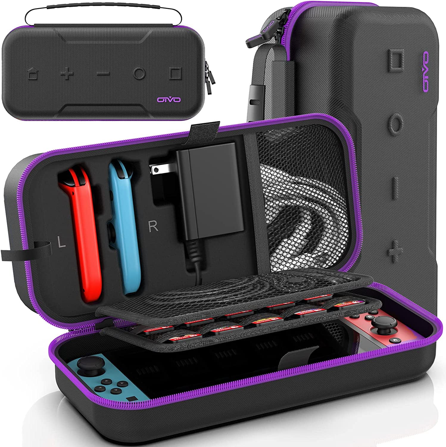 Switch OLED Carrying Case Compatible with Nintend Switch OLED Model Portable Switch Travel Carry Case Fit for Joy Con and Adapter Hard Shell Protective Switch Pouch Case with 20 Games Purple Walmart.c...