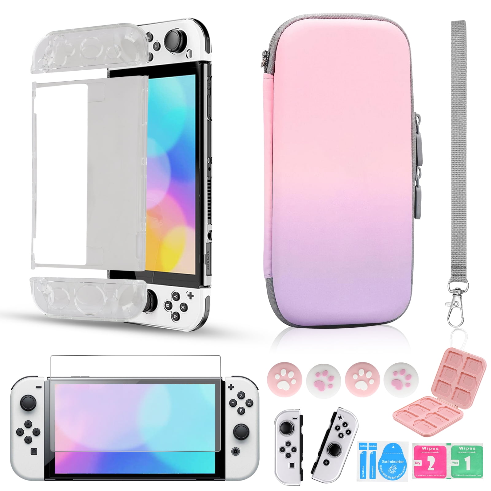 Switch OLED Carrying Case Kit, TSV 8-in-1 Accessories Bundle for ...
