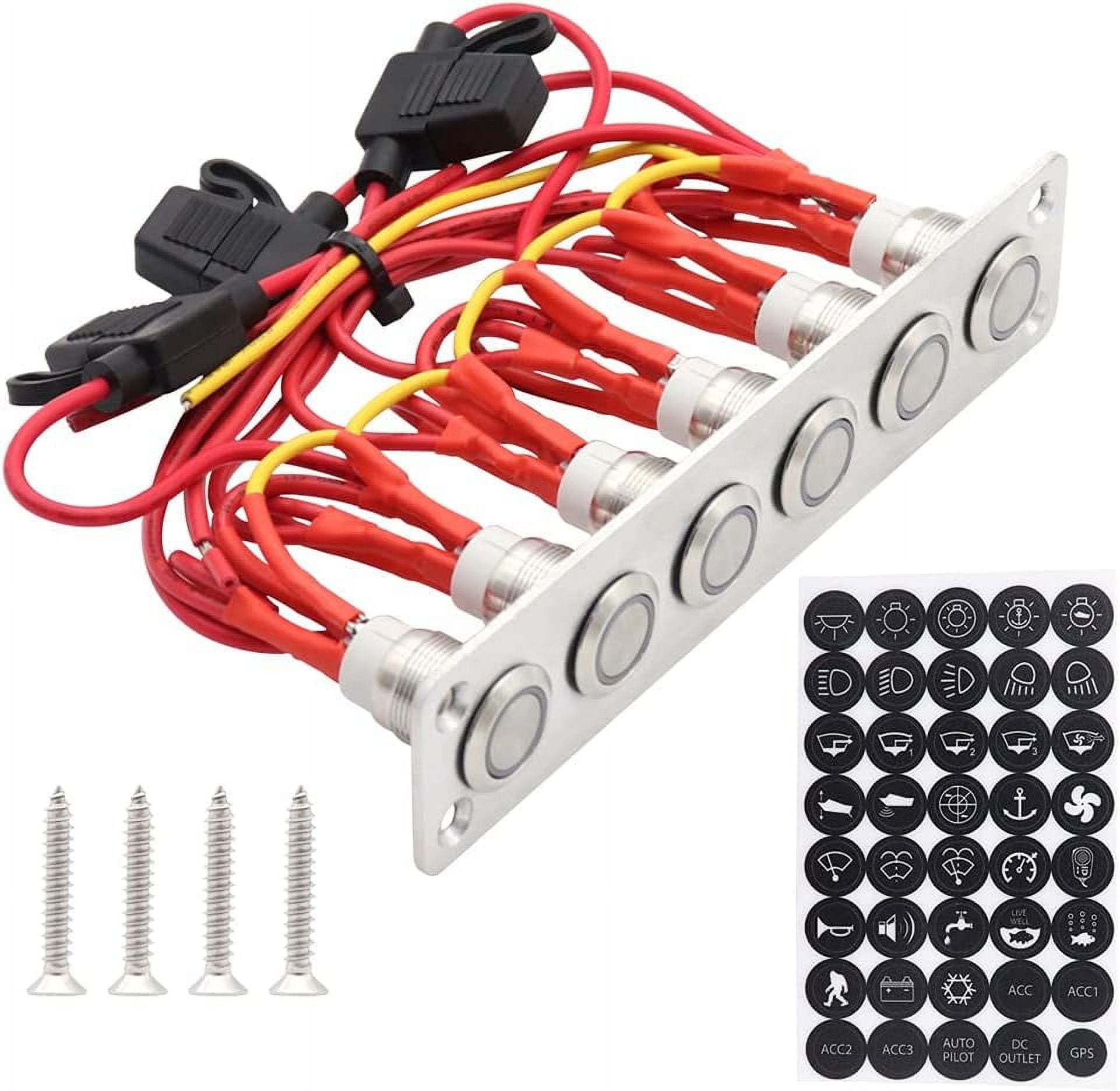 Switch Panel, Sovob Dc12V 16A Waterproof Rocker Switch Panel 4/6 Way ...