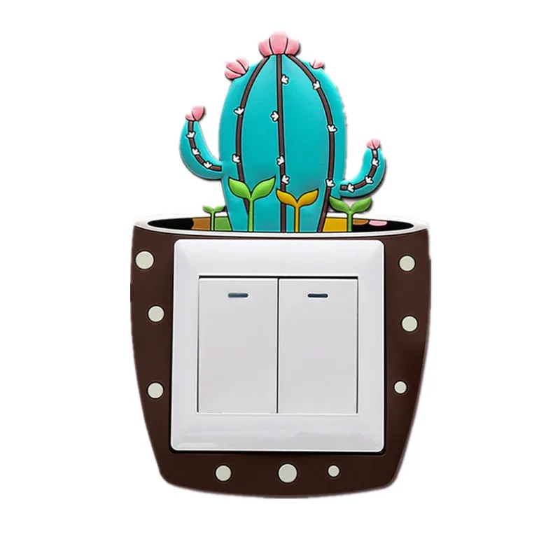 Switch Stickers 3D Silicone Wall Sticker Luminous Cactus Plant ...