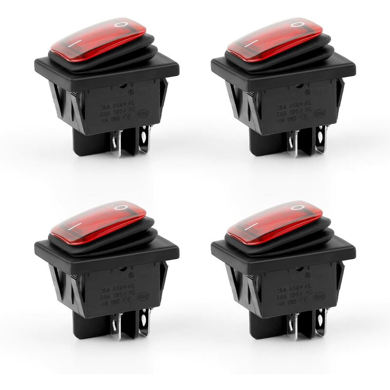 Switch, Waterproof Rocker Switch, AC 16A/250V 20A/125V 4 Pin 2 Position ...