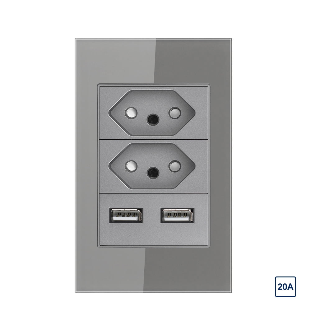 Switch with USB Type-C Socket and Gray Tempered Glass 118x72mm with ...