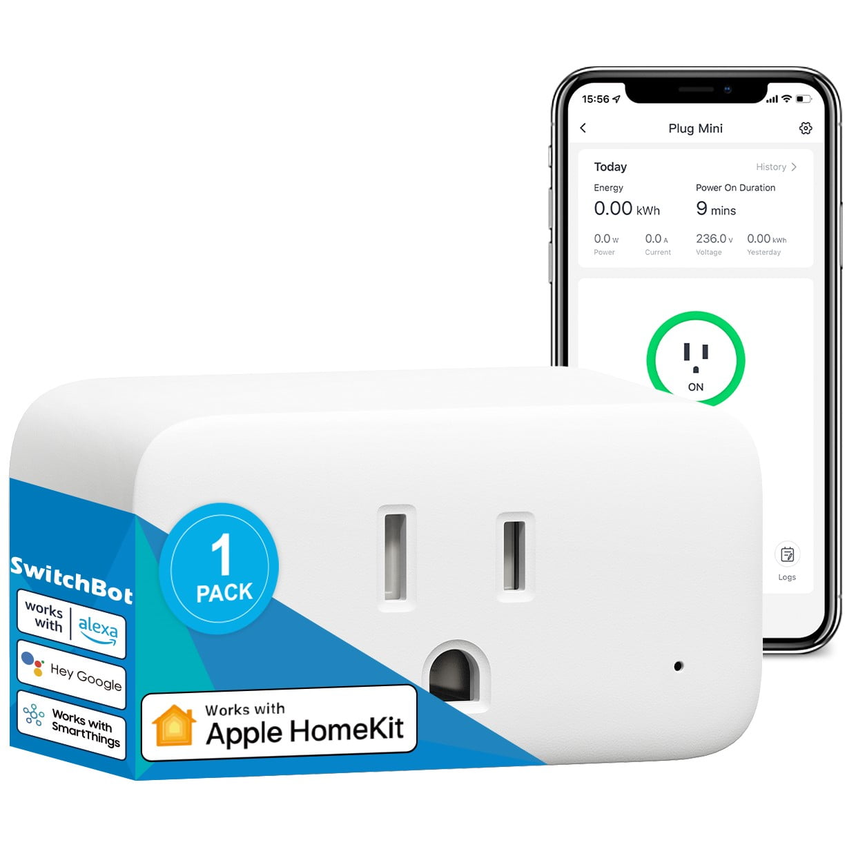 SwitchBot Smart Plug Mini HomeKit Enable, Smart Wi-Fi(2.4G Only) and Bluetooth Outlet, 15A ...