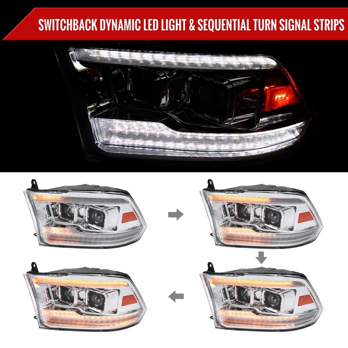 Switchback Sequential Projector Headlights (Chrome Housing/Clear Lens ...