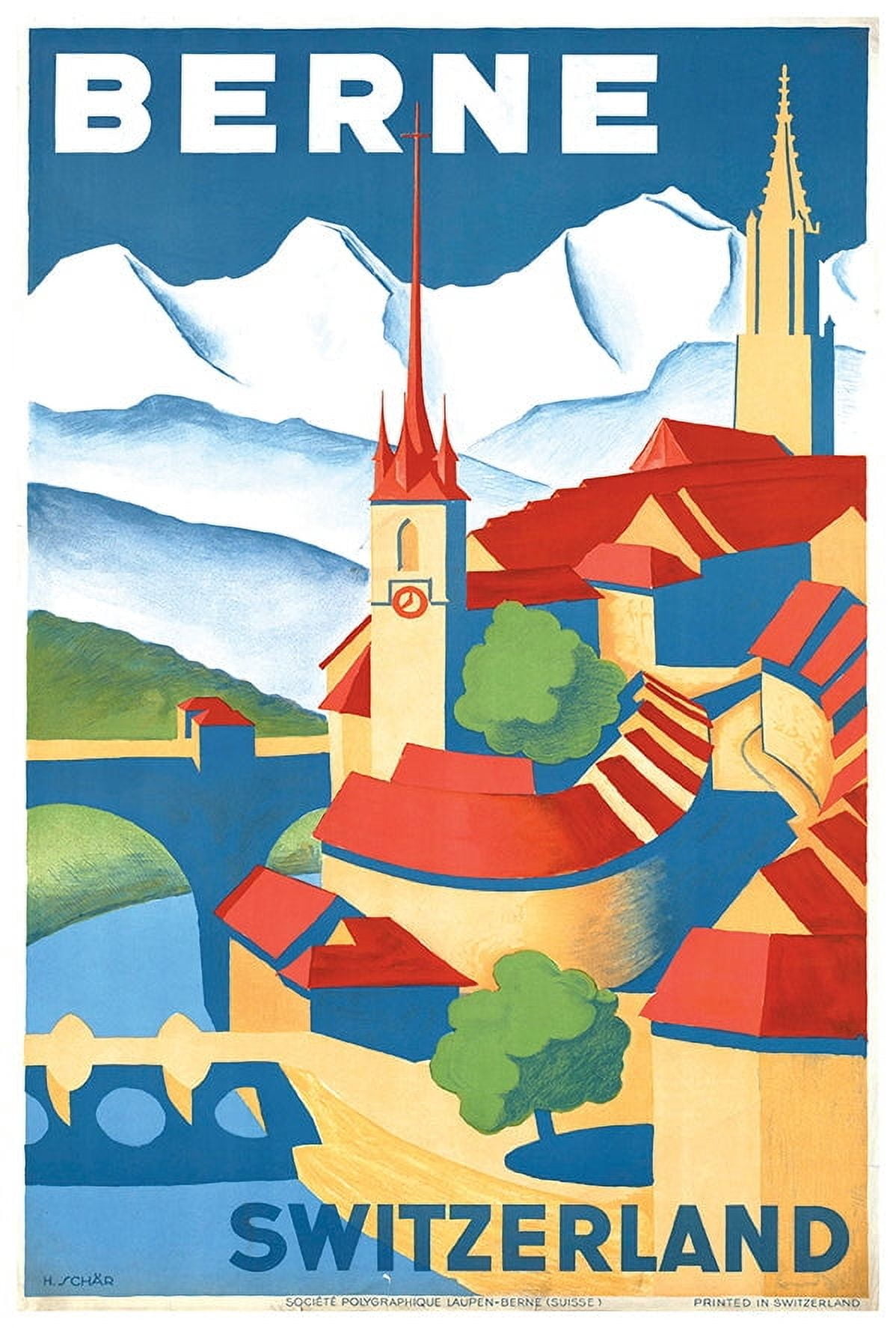 Switzerland - Berne - Vintage Travel Poster (12x18Inches(BlackWood ...