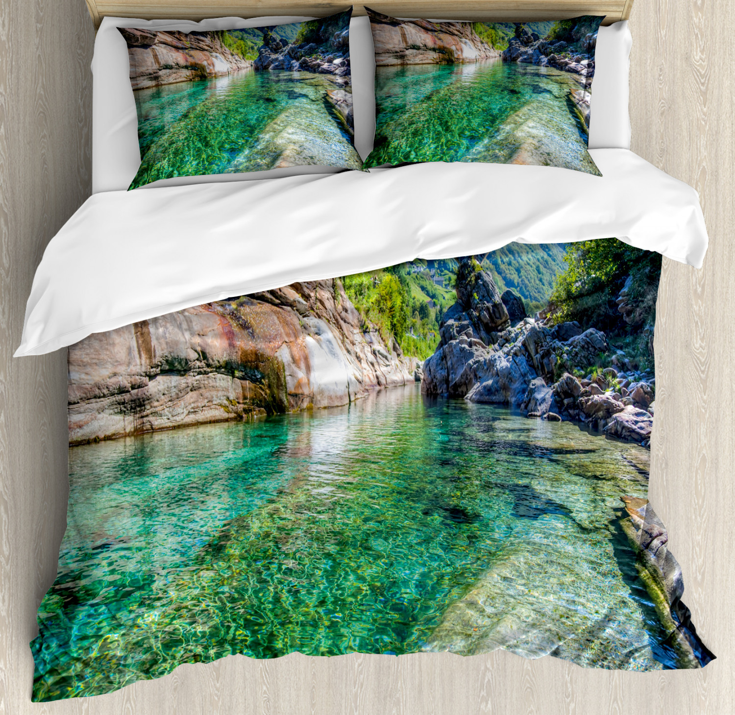 Switzerland Duvet Cover Set Queen Size, Double Arched Stone Bridge in ...