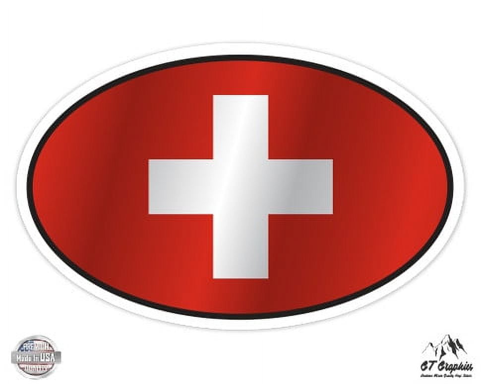 Switzerland Flag Oval - 7" Vinyl Sticker - For Car Laptop I-Pad ...