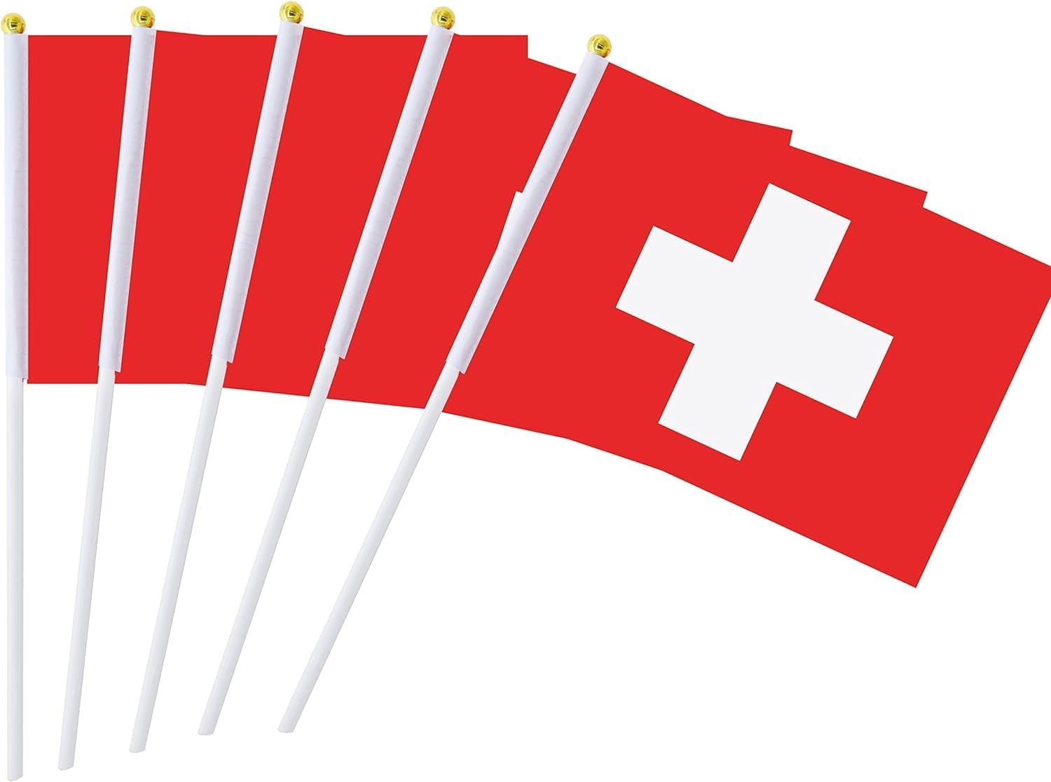 Switzerland Flags 20 Pack, Small Handheld Swiss Flags on Sticks, Hand ...