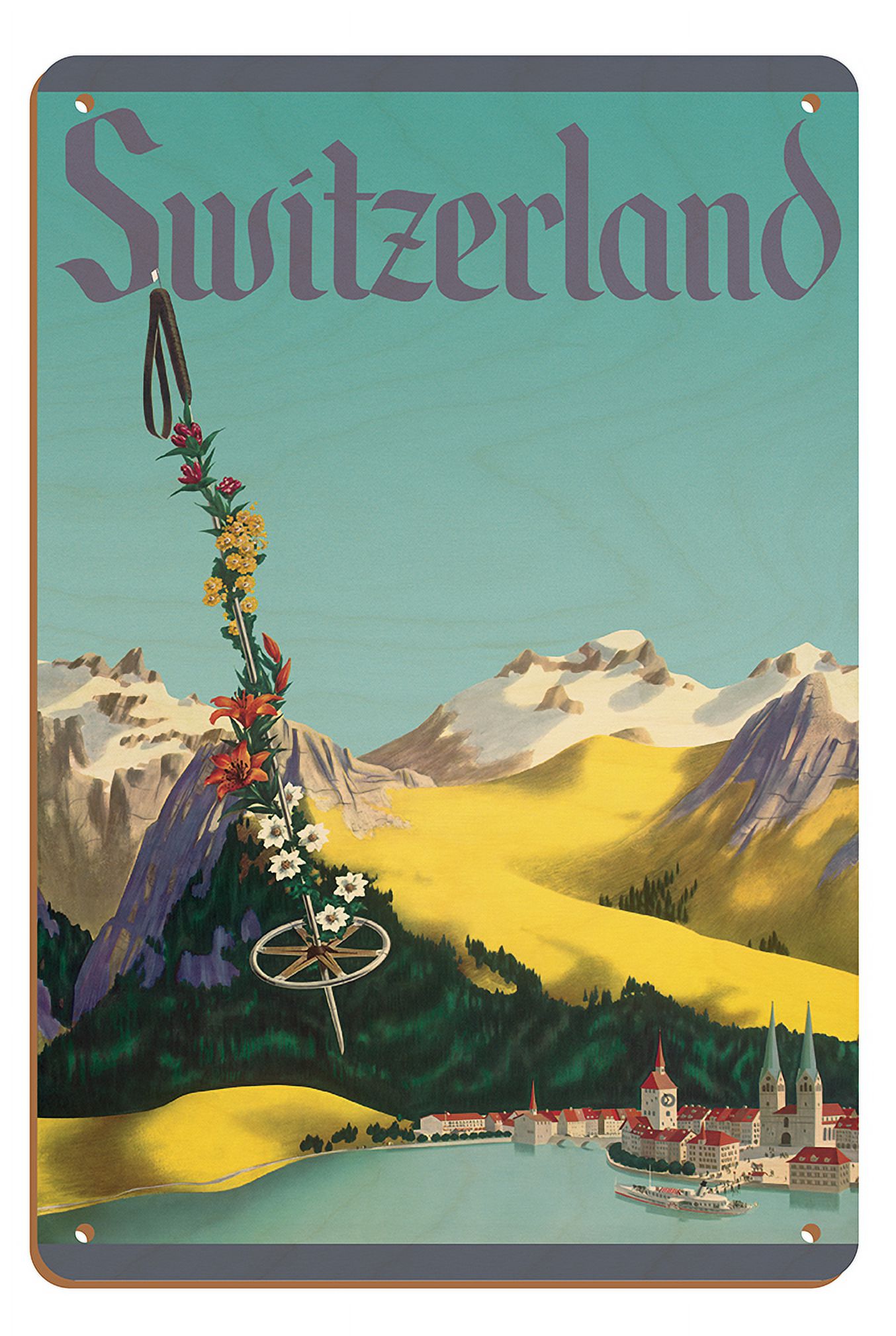 Switzerland - Lake Lucerne Swiss Alps - Vintage Travel Poster c.1952 ...