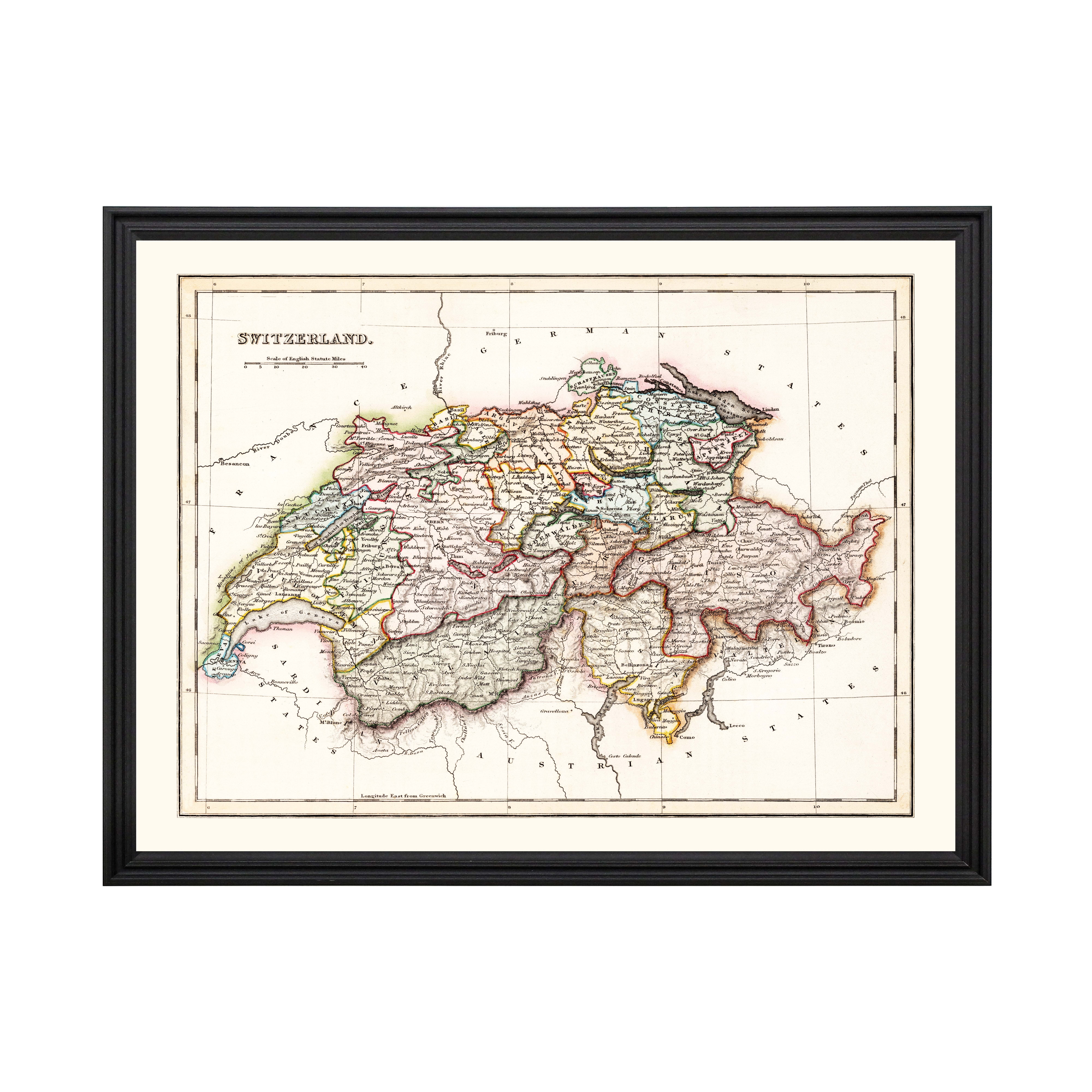 Switzerland Map, 1832 Vintage Map of Switzerland History Wall Decor ...