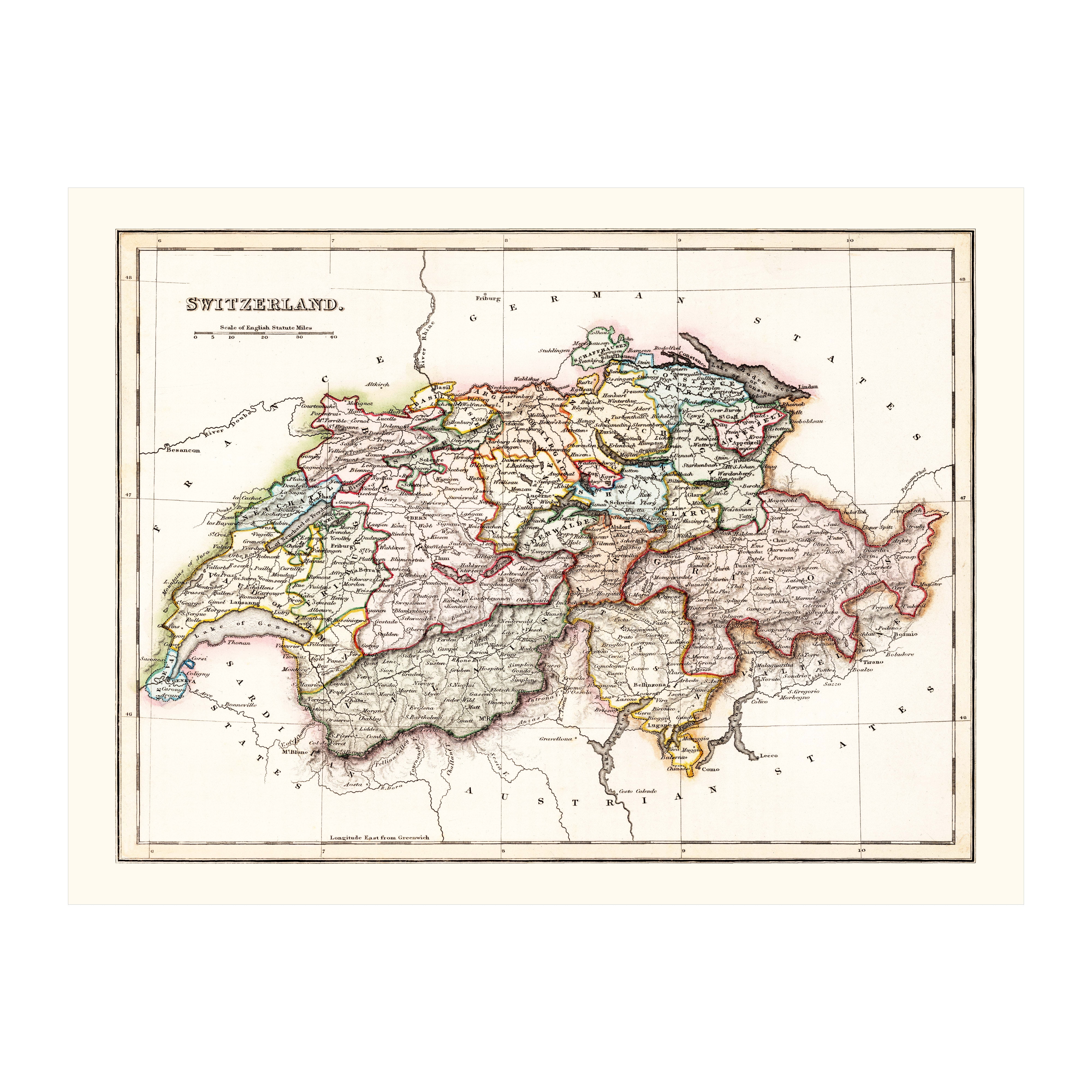 Switzerland Map, 1832 Vintage Map of Switzerland History Wall Decor ...