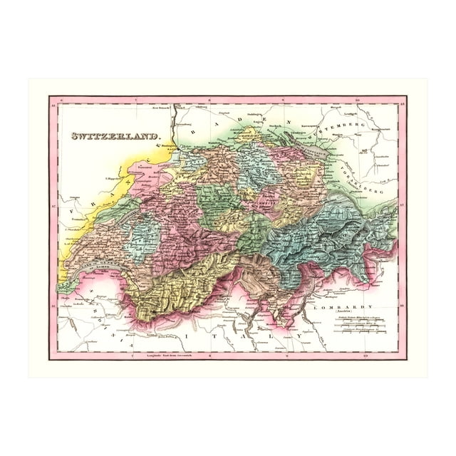 Switzerland Map, 1836 Vintage Map of Switzerland History Wall Decor ...