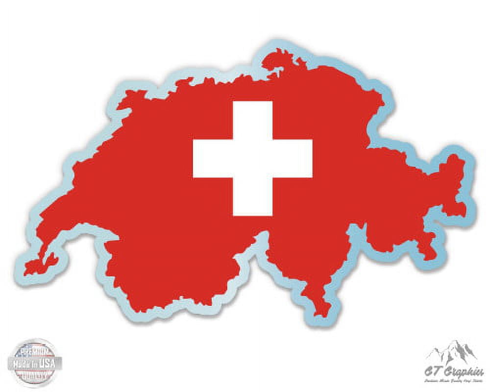 Switzerland Map Flag Country Shape - 5" Vinyl Sticker - For Car Laptop ...