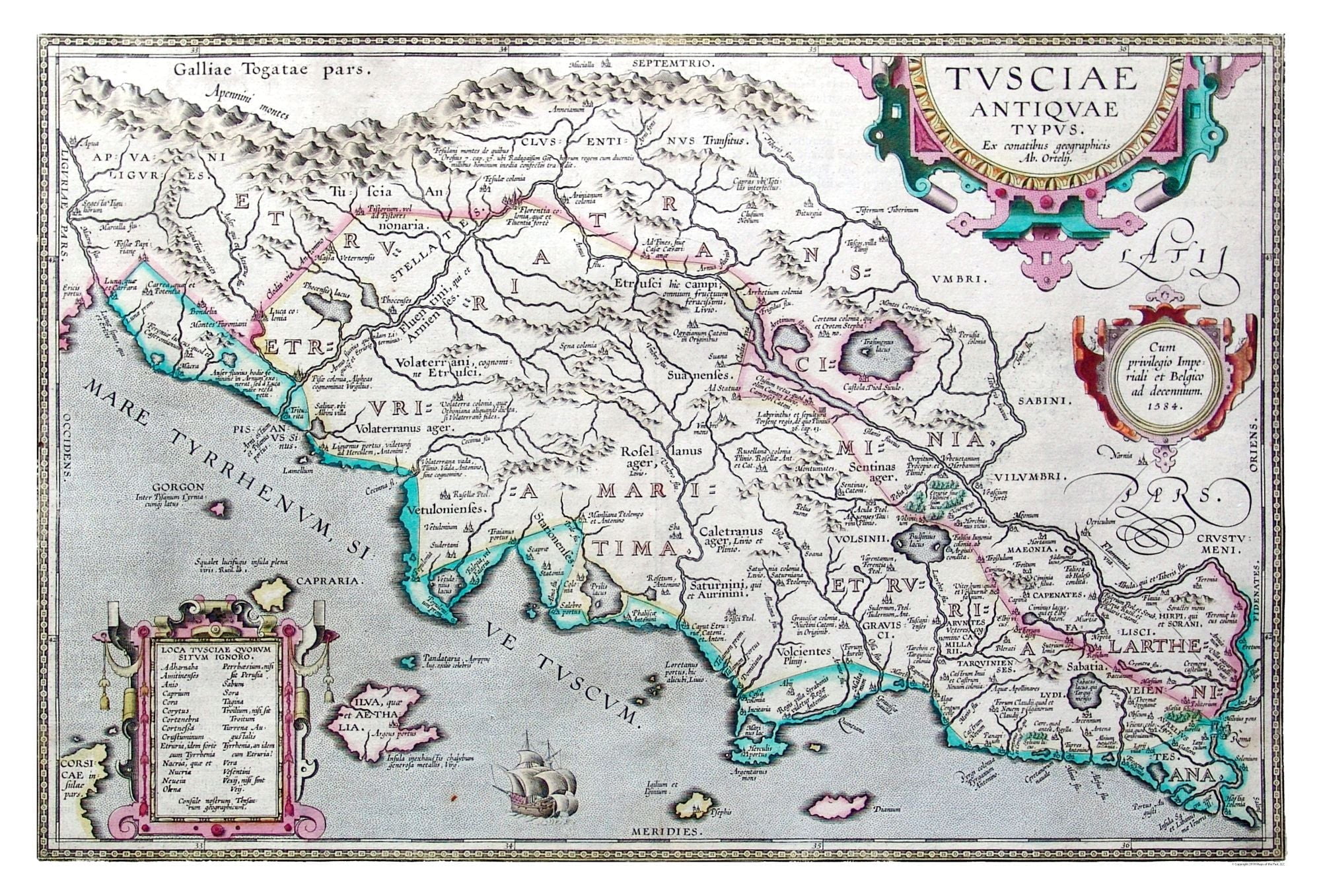 Historic Map - Etruria 1584 Italy Ancient - Ortelius 1584 - 33.90 x 23 ...