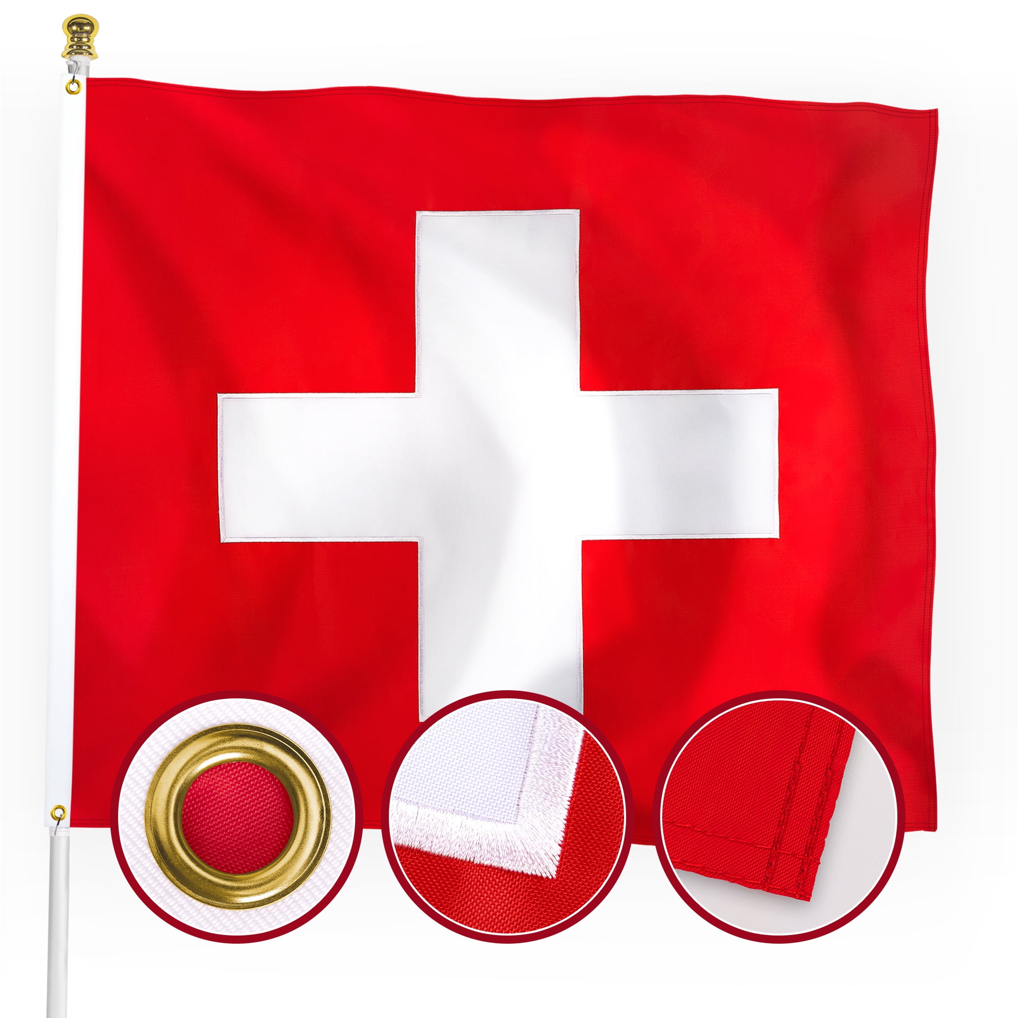 Switzerland Swiss Flag 3x5 Outdoor, Double Sided Embroidered Cross ...
