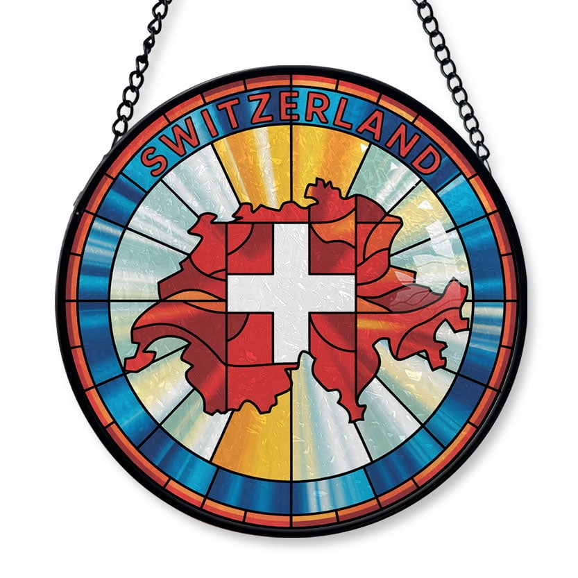 Switzerland Travel Decor Suncatcher Stained Glass Window Hanging, Gift ...