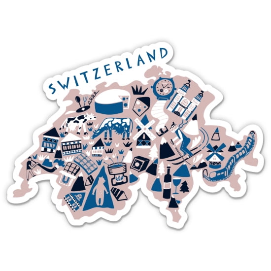 Switzerland Travel Map - 3" Vinyl Sticker - For Car Laptop Water Bottle ...