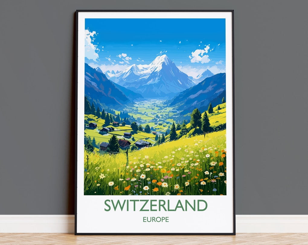 Switzerland Travel Poster, Travel Print Of Switzerland, Alps, Swiss Art ...