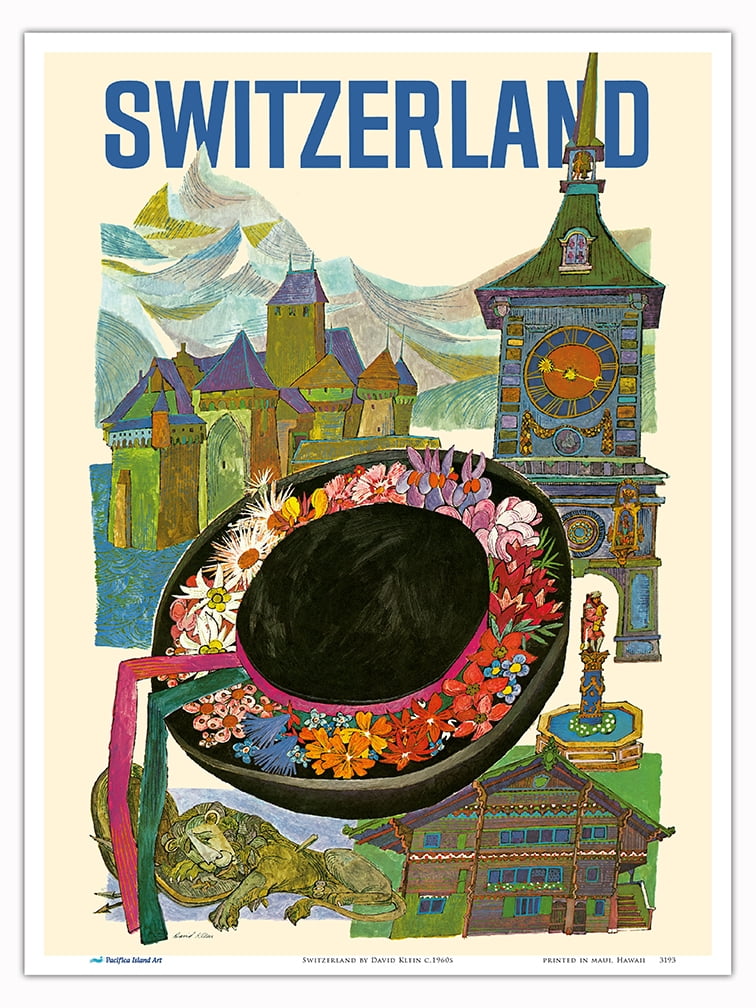 Switzerland - Vintage Travel Poster by David Klein c.1960s - Master Art ...