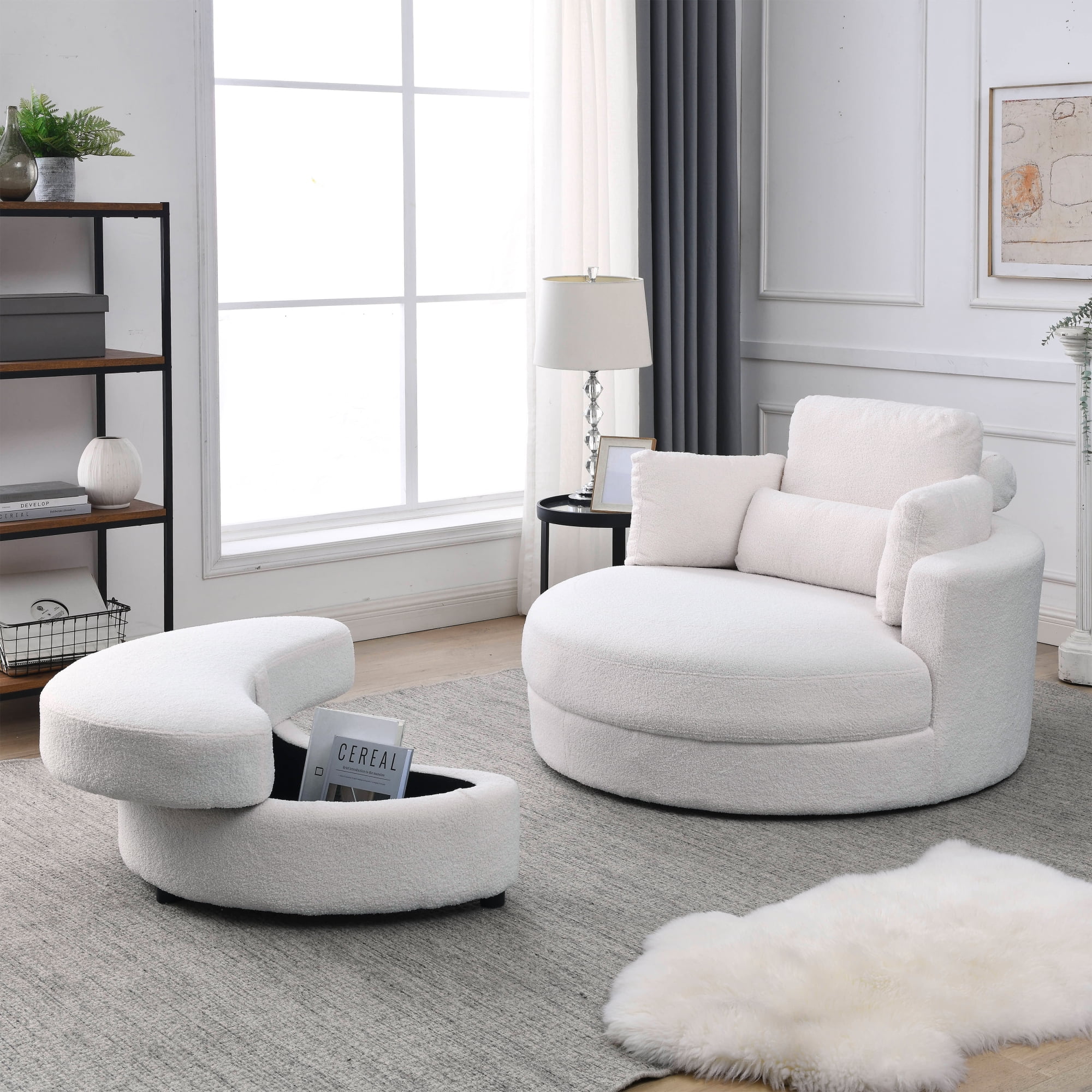 Swivel Accent Barrel Chair - Modern Big Round Sofa Lounge with Storage ...