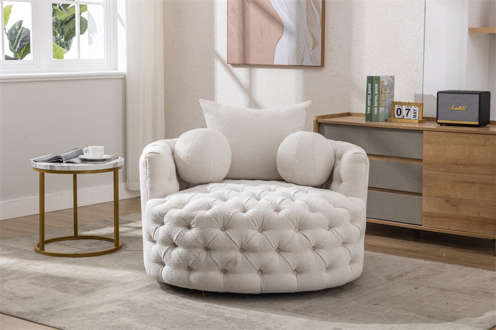 Swivel Accent Barrel Chair, Modern Chenille Round Club Chair with 3 ...