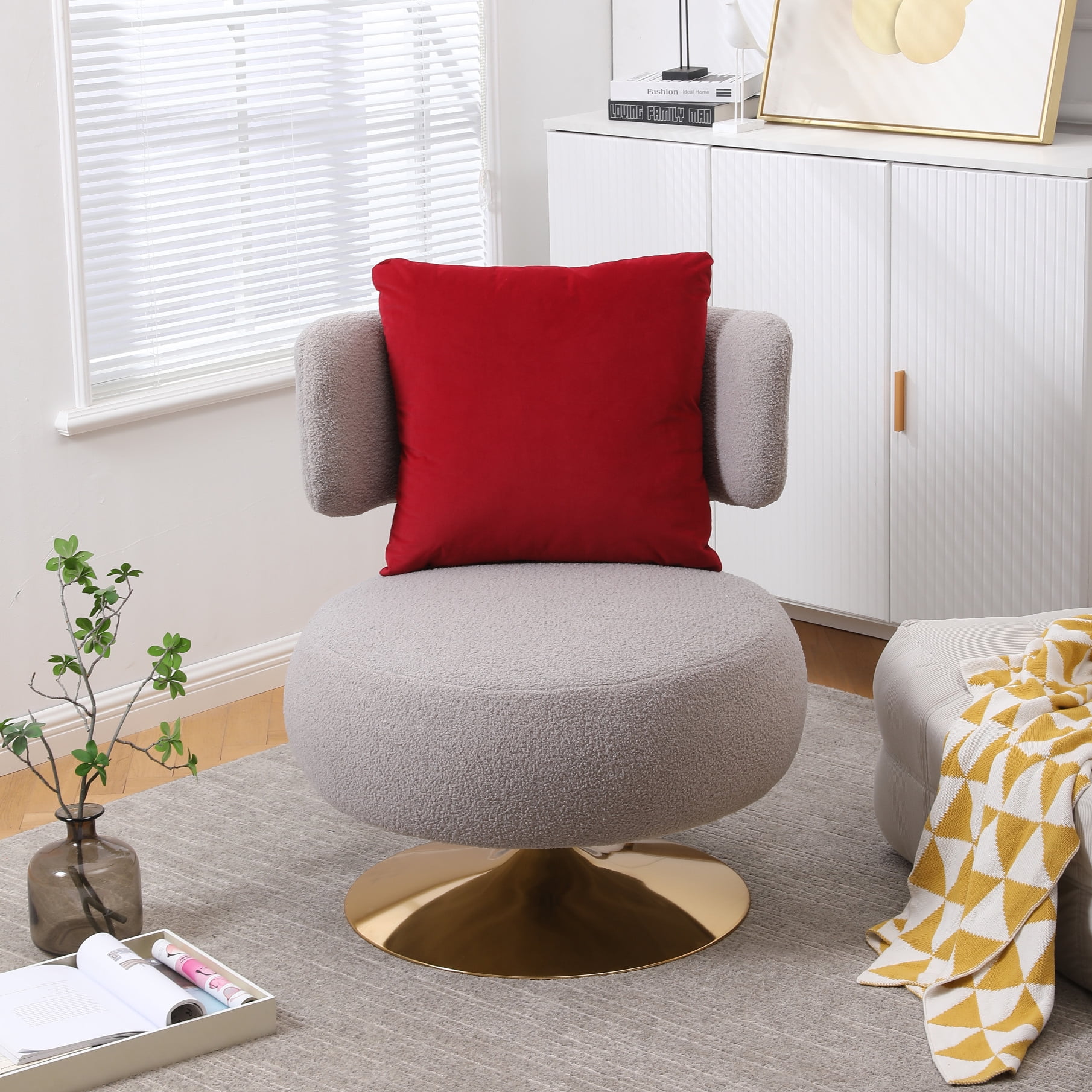 Swivel Accent Barrel Chair, Modern Open Back Swivel Accent Barrel Teddy ...