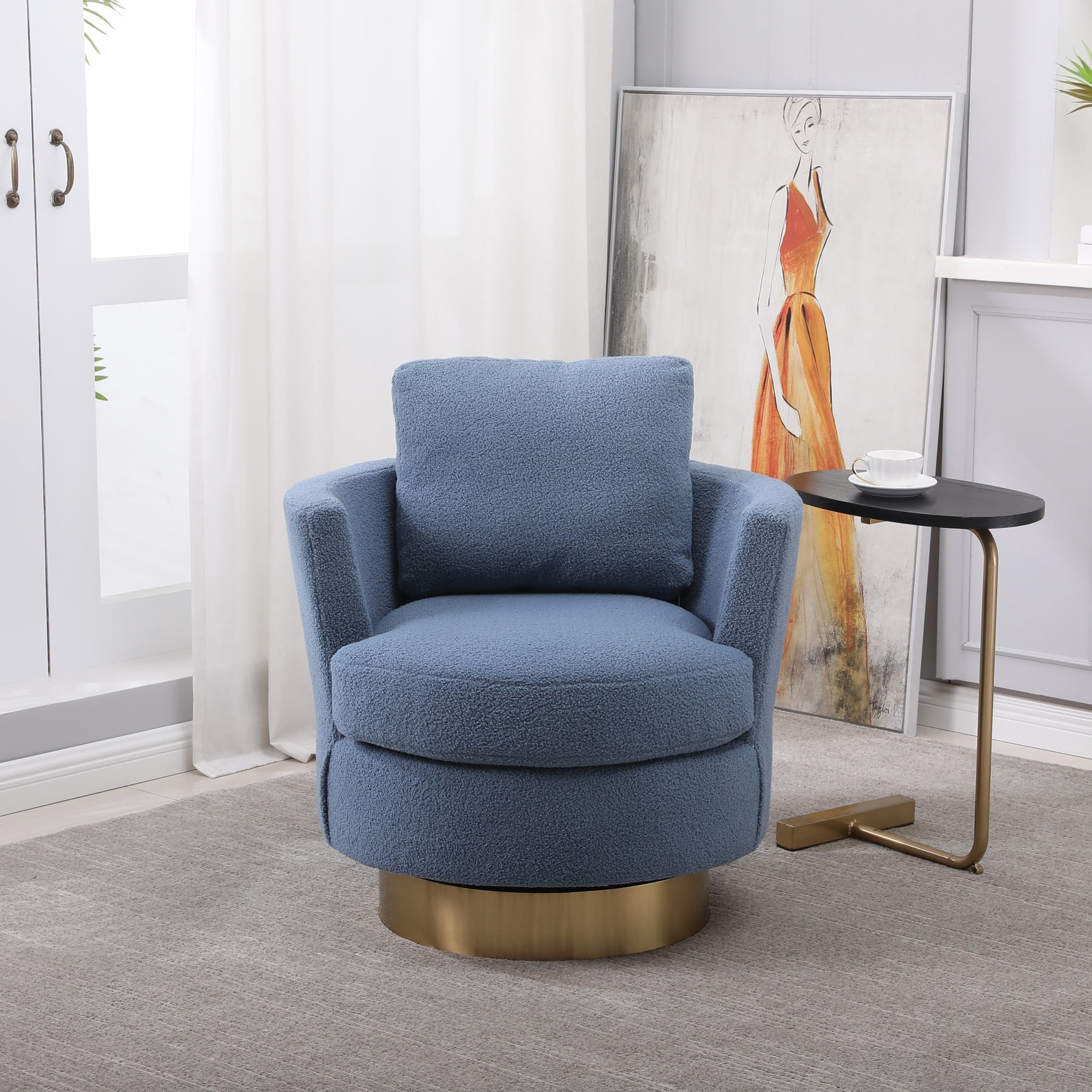Swivel Accent Barrel Chair, Modern Round Armchair with Metal Base ...