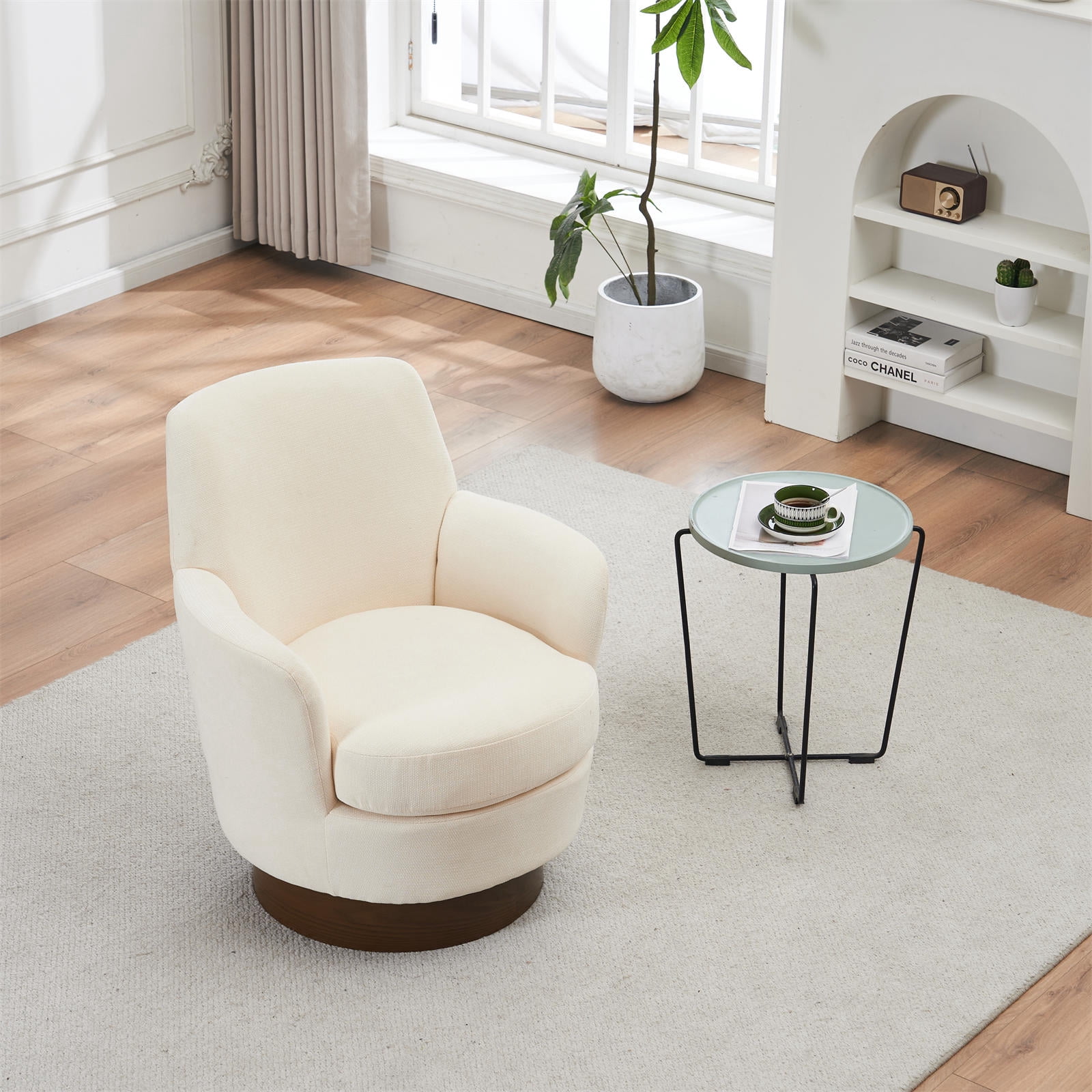 Swivel Accent Barrel Chair, Round Single Sofa Chair with Curved ...
